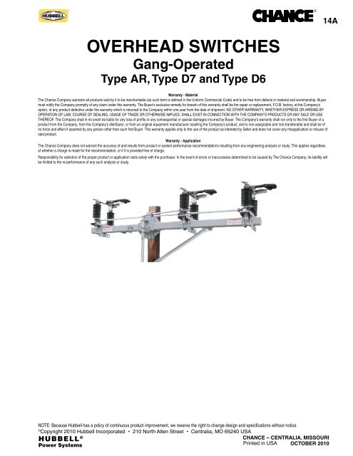 OVERHEAD SWITCHES Gang-Operated - Hubbell Power Systems