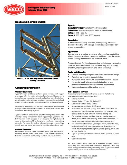 Double End-Break Switch Ordering Information - Seeco