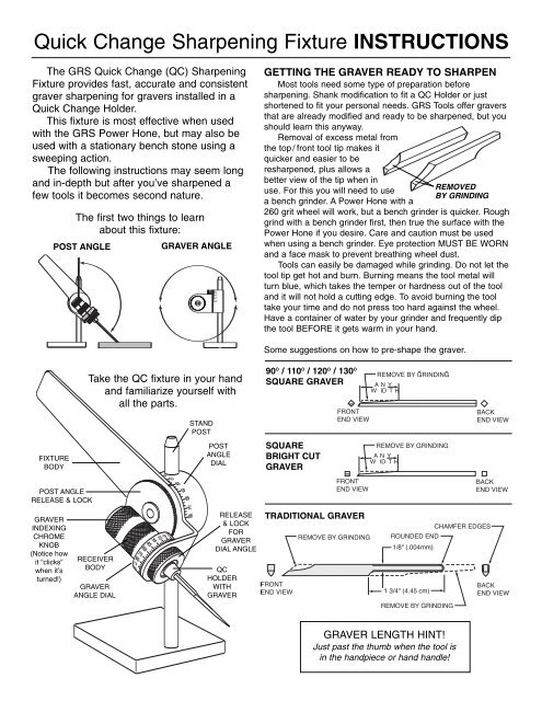 Quick Change Sharpening Fixture INSTRUCTIONS - GRS Tools