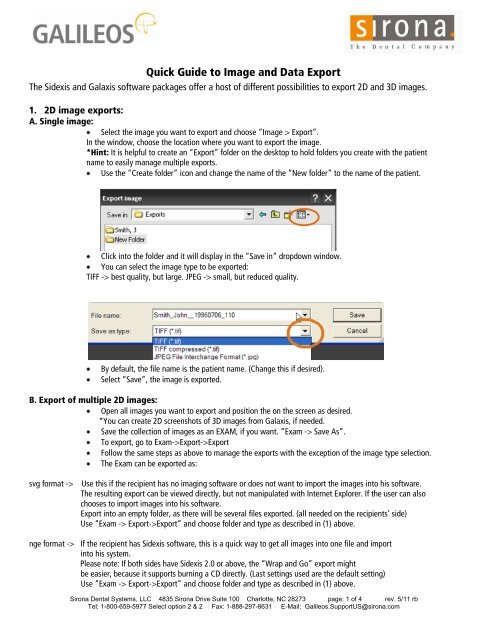 Quick Guide to Image and Data Export - Sirona Support