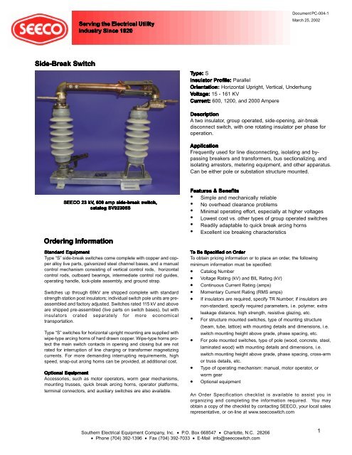 Side-Break Switch Ordering Information - Seeco