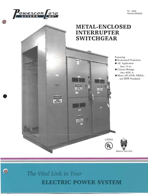 5-15kV Metal-Enclosed Interrupter Switchgear - Powercon Corporation