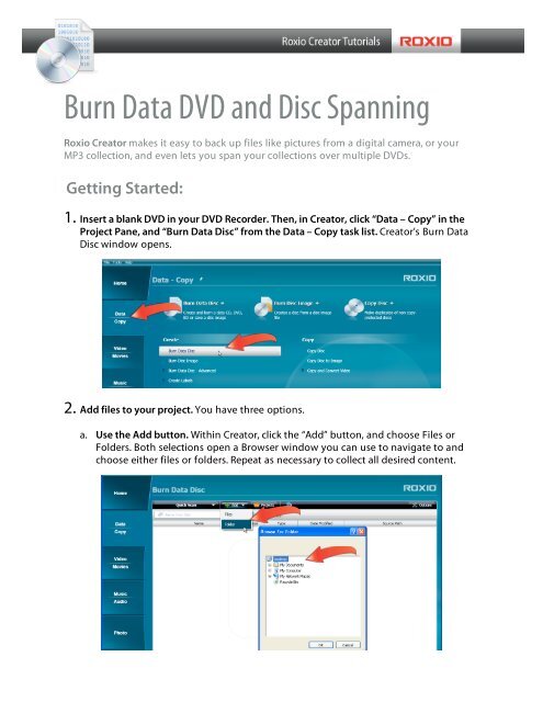 Burn Data and Disc Spanning - tutorial -draft1 - Roxio