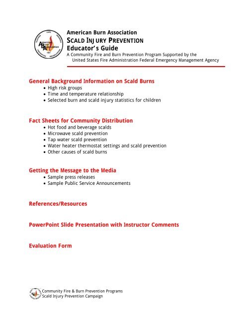 SCALD INJURY PREVENTION Educator's Guide - American Burn ...