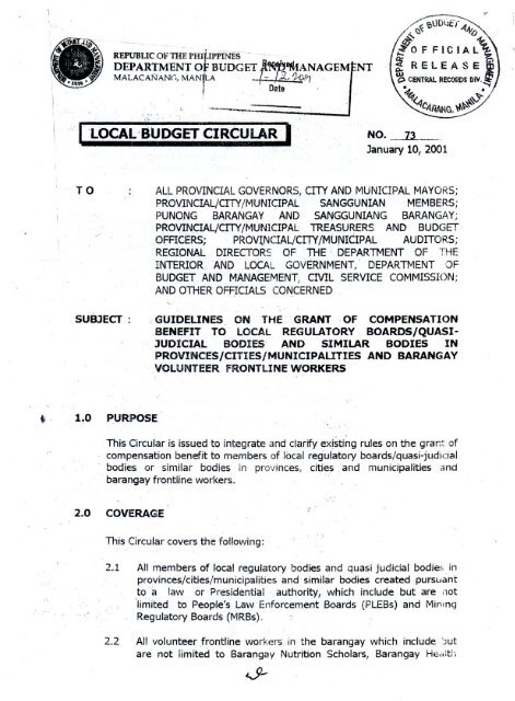 Local Budget Circular No. 73 - DBM