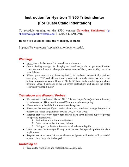 Instruction for Hysitron TI 950 Triboindenter (For Quasi ... - NUANCE