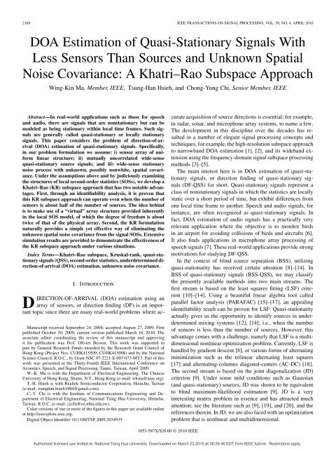 Doa Estimation Of Quasi Stationary Signals With Less Sensors