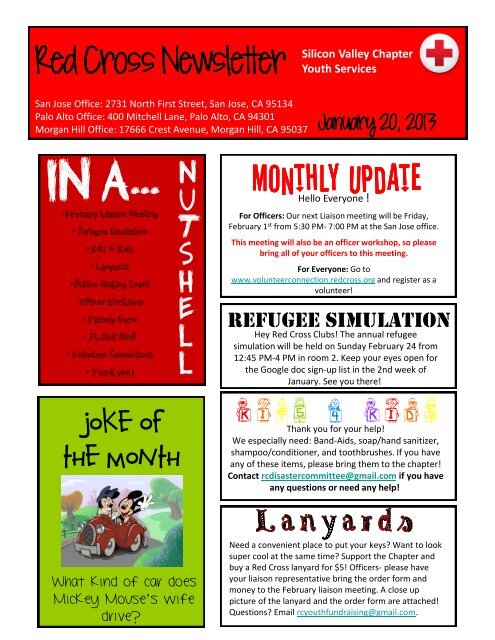 Red Cross Newsletter Monthly Update - Monta Vista Red Cross