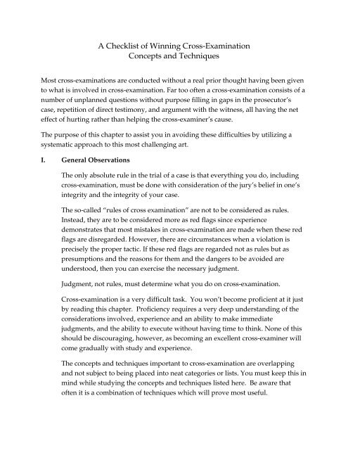 A Checklist of Winning Cross-Examination Concepts and Techniques