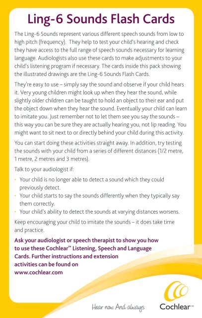 I Ling-6 Sounds Flash Cards - Cochlear
