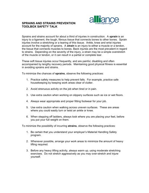 Sprains and Strains Prevention Toolbox Talk - National Work Zone ...