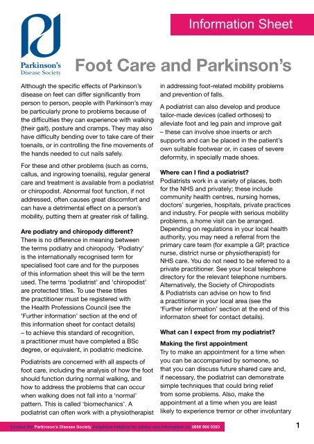 Foot Care and Parkinson's information sheet (PDF ... - Parkinson's UK