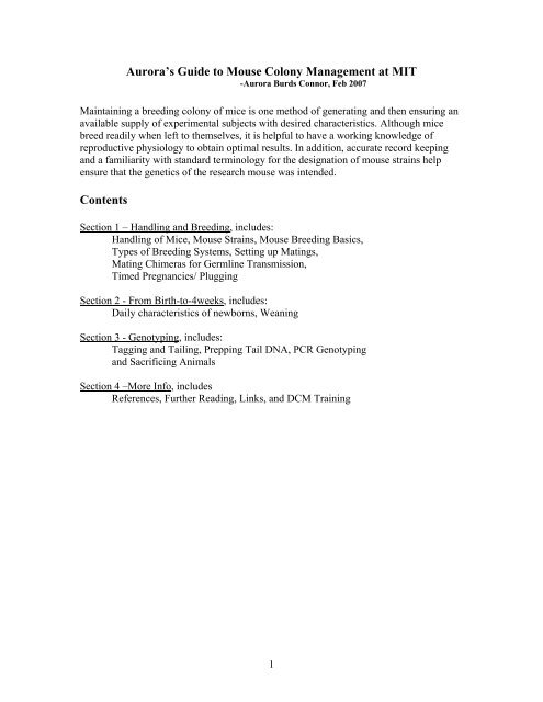 Aurora's Guide to Mouse Colony Management