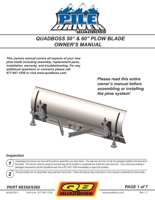 QUADBOSS 50” & 60” PLOW BLADE OWNER'S MANUAL 1 2