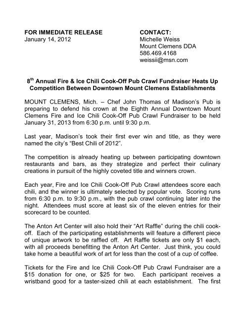 8th Annual Fire & Ice - Mount Clemens Downtown ...