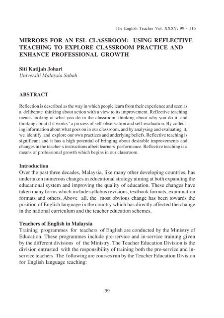 Mirrors for an ESL Classroom: Using Reflective Teaching - Melta