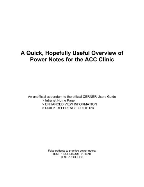 Power Notes (CERNER) - VCU Internal Medicine Electronic ...