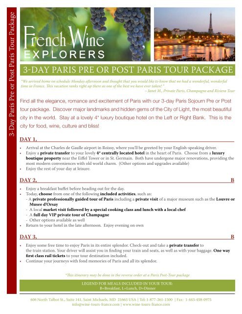 3-Day Paris Pre or PosT Paris Tour Package - French Wine Explorers