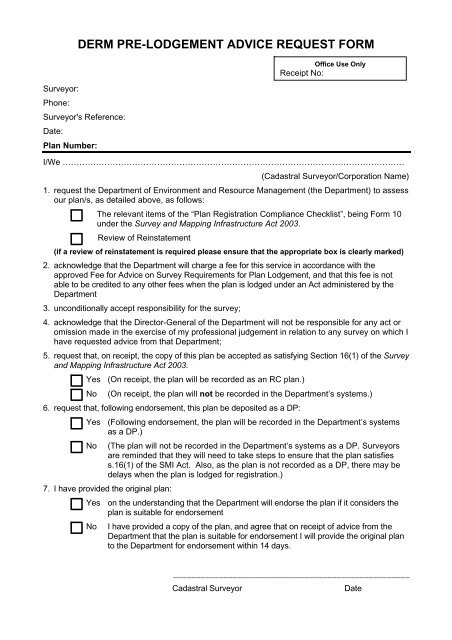 DERM Pre-lodgement Advice Request Form