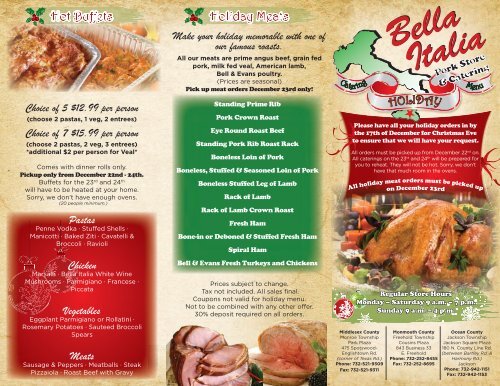 Holiday Catering Menu - Bella Italia Pork Store & Catering