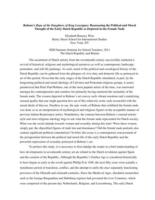 Rubens's Rape of the Daughters of King Leucippus: Reassessing ...