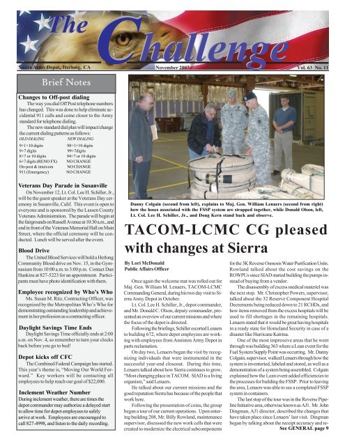 TACOM-LCMC CG pleased with changes at Sierra - Sierra Army ...