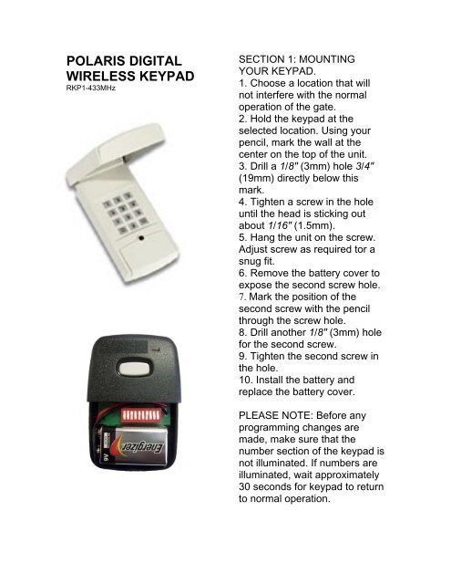 POLARIS DIGITAL WIRELESS KEYPAD - Amazing Gates