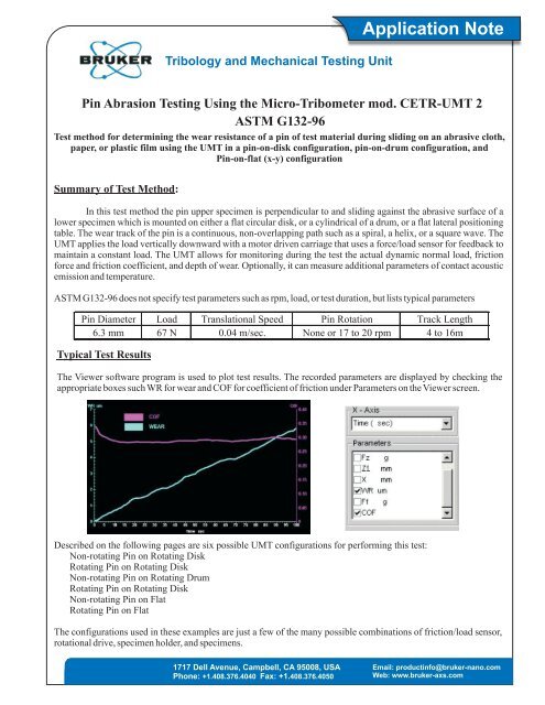 ASTM G132-96 Pin Abrasion (Brukerized) - CETR