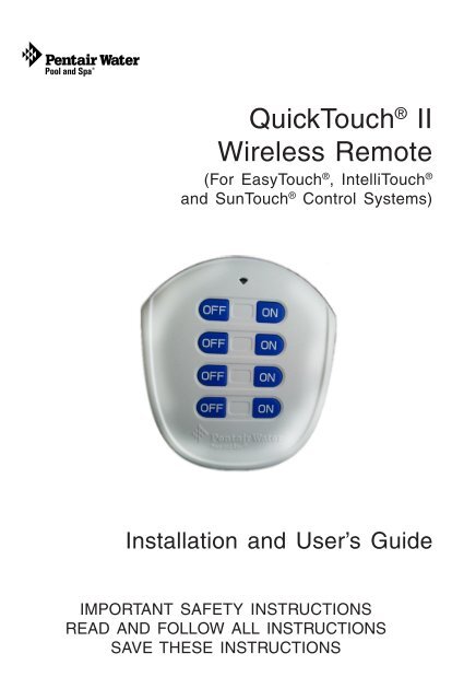 QuickTouch® II Wireless Remote - Pentair