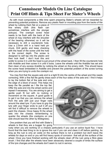 print off Wheels hints & tips sheet - Connoisseur Models