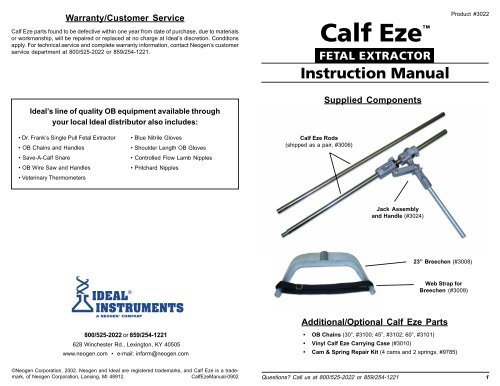 Calf Eze Fetal Extractor Instruction Manual - Neogen Corporation