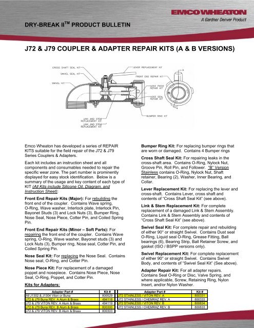 J72 & J79 COUPLER & ADAPTER REPAIR KITS ... - Emco Wheaton