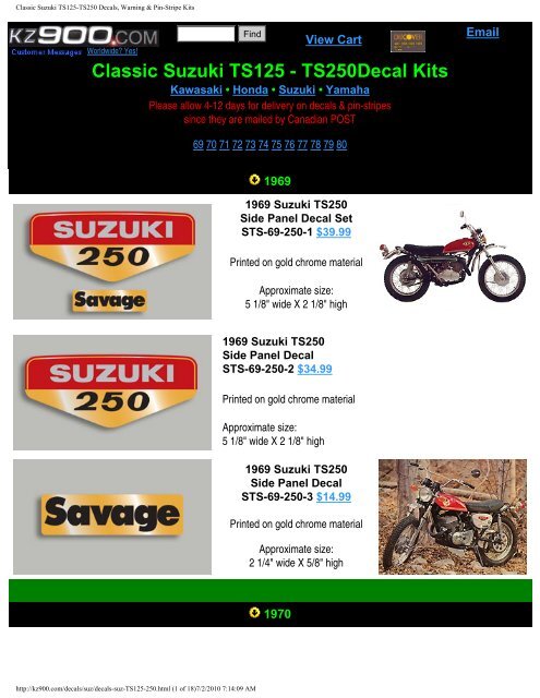Classic Suzuki TS125-TS250 Decals, Warning & Pin-Stripe Kits