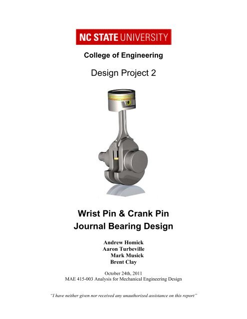 Design Project 2 Wrist Pin & Crank Pin - Department of Mechanical ...