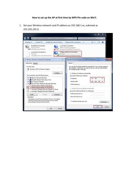 How to set up the AP at first time by WPS Pin code on Win7 ... - AirLive