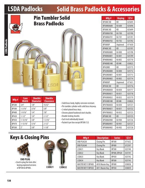 LSDA Padlocks Solid Brass Padlocks & Accessories - Ronald C. Lister