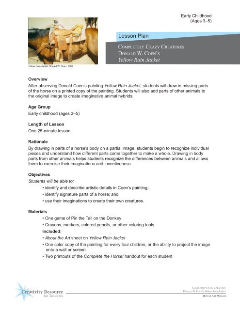 Lesson Plan Yellow Rain Jacket - Creativity Resource for Teachers ...