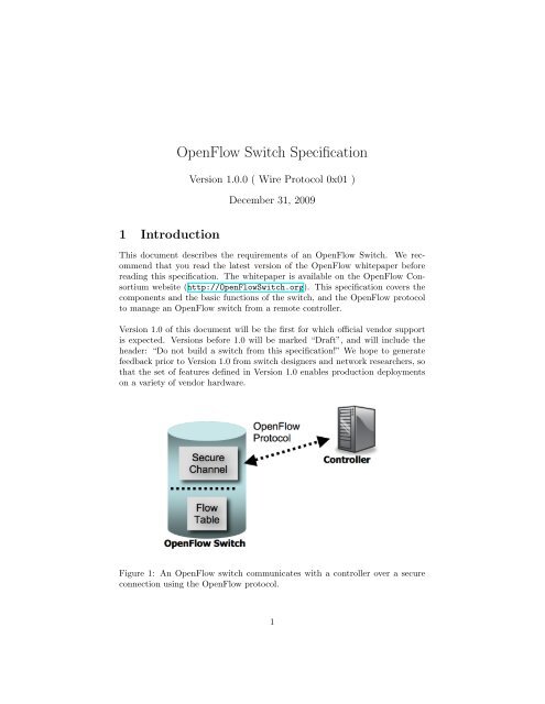 OpenFlow Switch Specification, Version 1.0.0