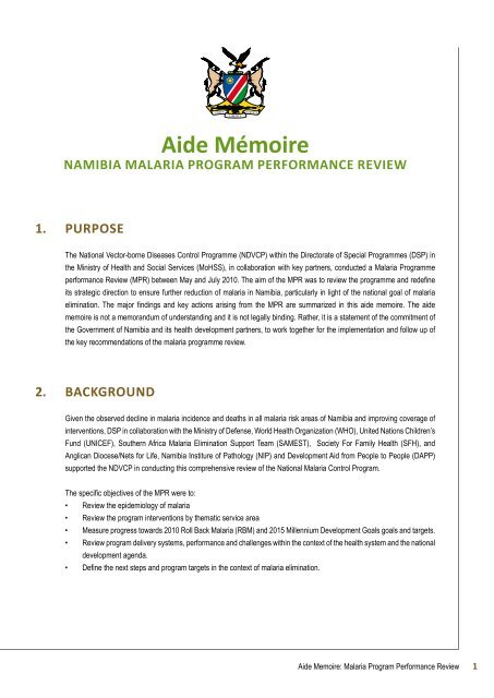 Namibia Malaria Programme Performance Review - Roll Back ...