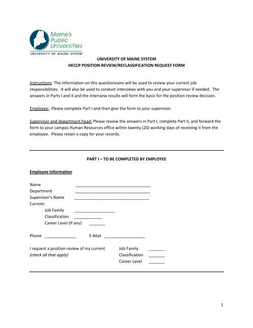 Position Review / Reclassification Request Form - University of ...