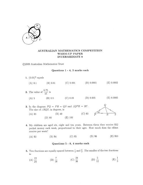 australian mathematics competition warm-up paper ... - CEMC