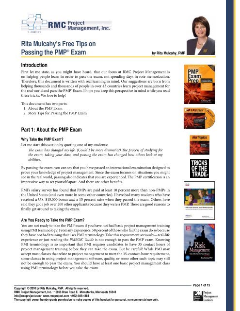 Rita Mulcahy's Free Tips on Passing the PMP - RMC Project ...