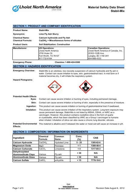 Material Safety Data Sheet Stabil-Mix - Lhoist.us