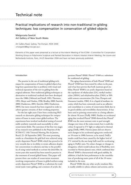 Technical note - Australian Institute for the Conservation of Cultural ...