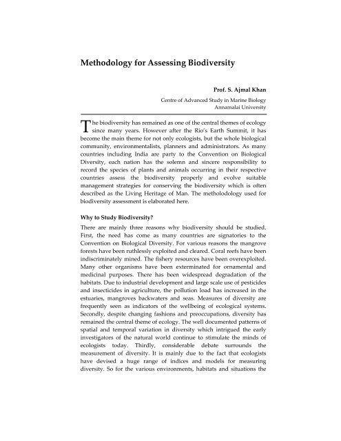 Methodology for Assessing Biodiversity