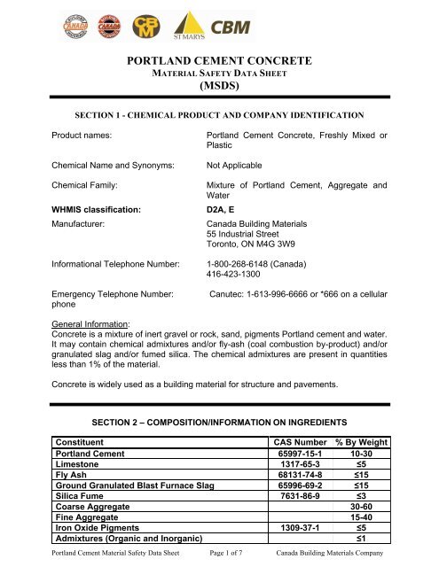 PORTLAND CEMENT CONCRETE (MSDS) - St Marys Cement