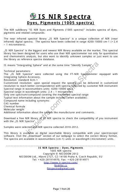 List of spectra - FTIR Spectra. Infrared spectra Library FTIR. FT-IR ...
