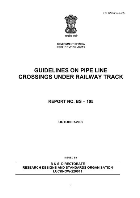 guidelines on pipe line crossings under railway track - rdso - Indian ...