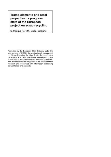 Tramp elements and steel properties : a progress state of the ... - CRM