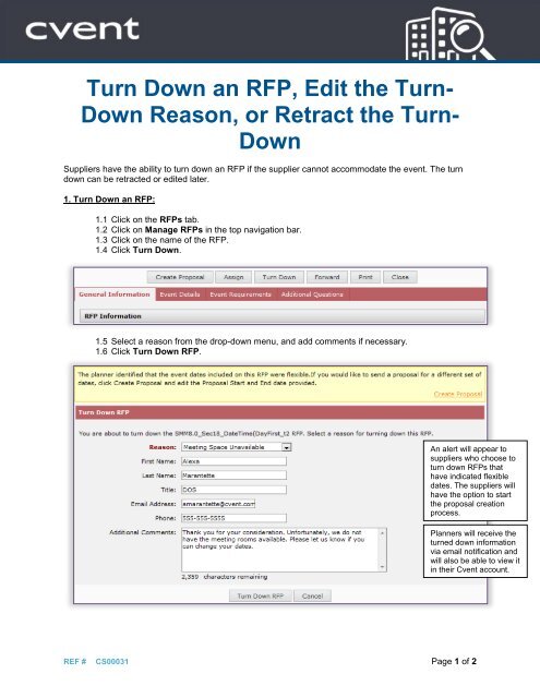 Turn Down an RFP, Edit the Turn- Down Reason, or Retract ... - Cvent